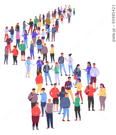 Long queue of people. Men and women standing in...のイラスト素材 [93995421 ...