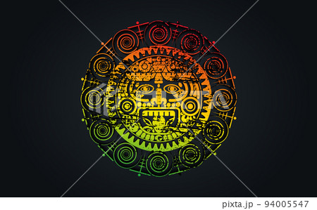 Ancient Sacred Mayan sun god, Aztec wheel...のイラスト素材 [94005547] - PIXTA