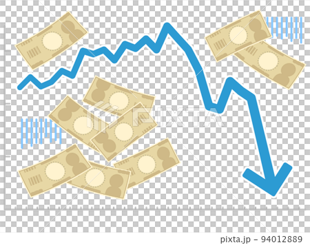 A downward trend line graph and bills -2 - Stock Illustration [94012889 ...