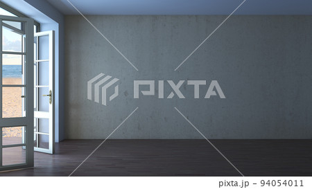 Unlit Hotel Room with Open Doors Overlooking...のイラスト素材 [94054011] - PIXTA