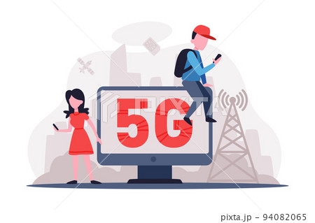 5G network wireless technology. People using...のイラスト素材 [94082065] - PIXTA
