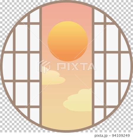 Round window shoji and sunrise - Stock Illustration [94109249] - PIXTA