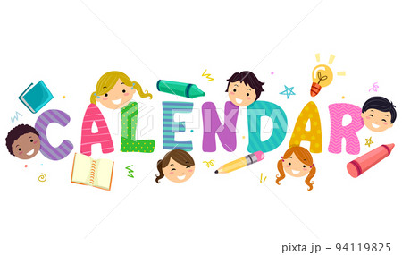 Stickman Kids School Calendar Letteringのイラスト素材 [94119825] - PIXTA