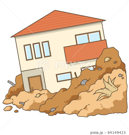 家 住宅 土砂崩れ 災害 イラストのイラスト素材 [94149423] - PIXTA