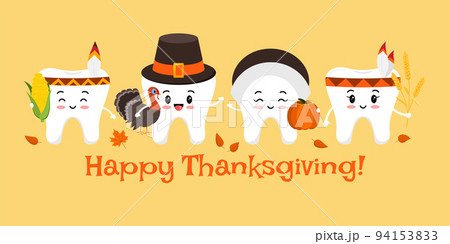Thanksgiving happy teeth on dentist card vector...のイラスト素材 [94153833 ...