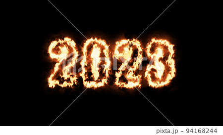Fiery inscription 2023 on black background. New...のイラスト素材 [94168244 ...