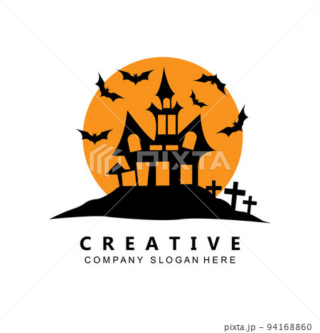 halloween bat and haunted house logo template...のイラスト素材 [94168860] - PIXTA