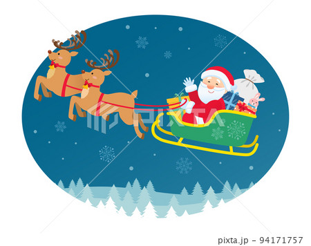 ソリに乗ったサンタクロース_ワンポイント背景付きのイラスト素材 [94171757] - PIXTA