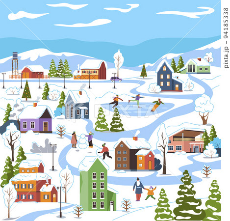 Winter cityscape or small town activities viewのイラスト素材 [94185338] - PIXTA