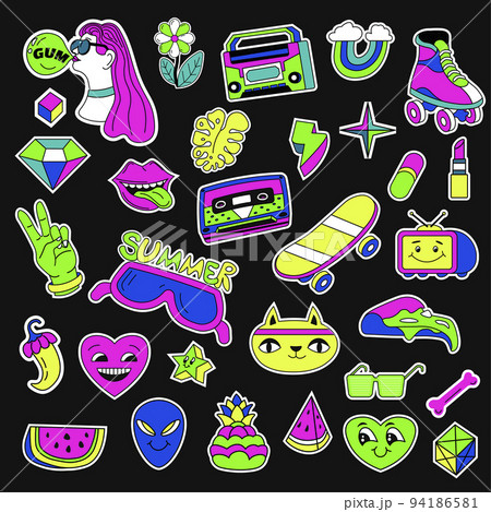 90s stickers and signs, retro pack of emoticonsのイラスト素材 [94186581] - PIXTA
