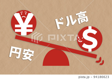 円安ドル高の為替イメージ（クラフト紙背景）のイラスト素材 [94186623] - PIXTA