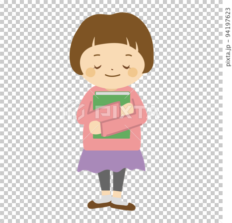 Reading child _ girl _ hugging a book - Stock Illustration [94197623 ...