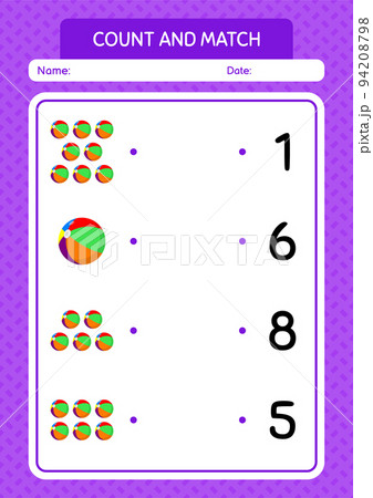 Count and match game with beach ball. worksheet...のイラスト素材 [94208798 ...
