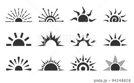 Half sun flat icon set. Sunrise sunset logo...のイラスト素材 [94248828] - PIXTA