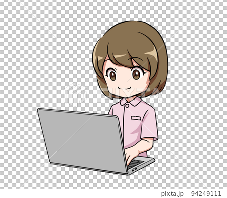 A nurse working on a computer - Stock Illustration [94249111] - PIXTA