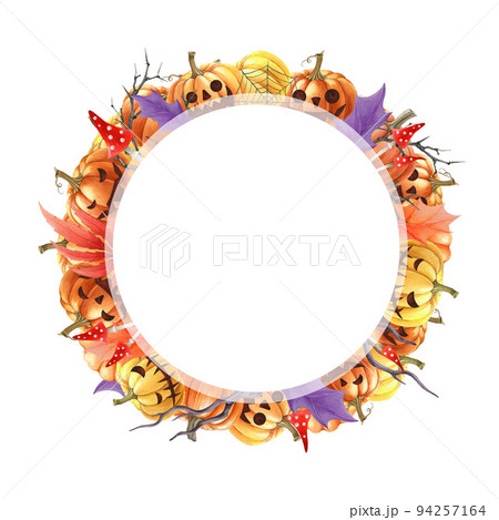 Halloween pumpkin decorative round frame....のイラスト素材 [94257164] - PIXTA
