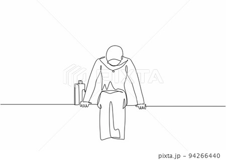 Continuous one line drawing sad Arabian...のイラスト素材 [94266440] - PIXTA