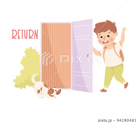 Little Boy Returning Home at Open Door...のイラスト素材 [94280481] - PIXTA