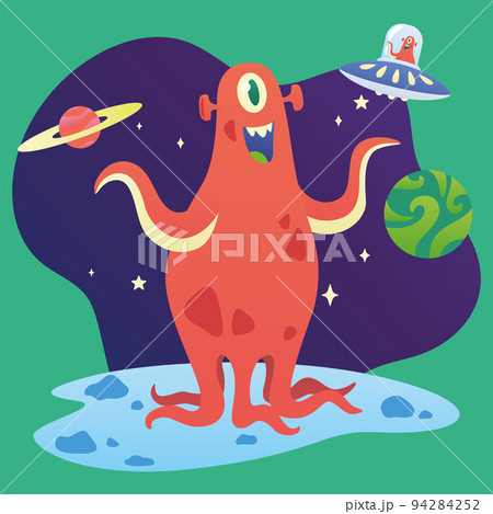 Cute red alien character with tentacles...のイラスト素材 [94284252] - PIXTA