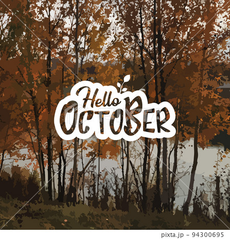 Hello October square banner background with...のイラスト素材 [94300695] - PIXTA