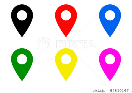 シンプルなマップの位置ピンのアイコン（6色セット）のイラスト素材 [94310147] - PIXTA