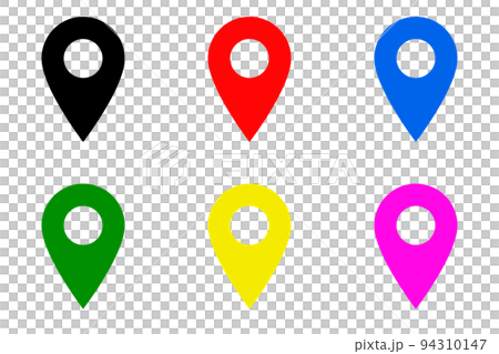 シンプルなマップの位置ピンのアイコン（6色セット）のイラスト素材 [94310147] - PIXTA