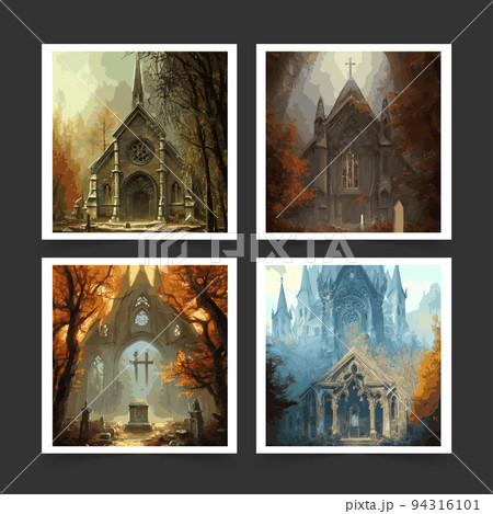 old catholic church in fantasy style vector...のイラスト素材 [94316101] - PIXTA