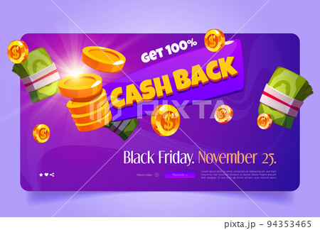 Cash back cartoon web banner with flying moneyのイラスト素材 [94353465] - PIXTA