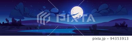 Night lake landscape cartoon vector illustrationのイラスト素材 [94353913] - PIXTA