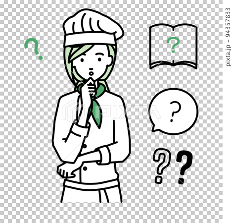 A set of question marks of a female cook who... - Stock Illustration ...