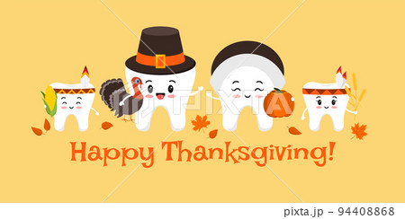 Thanksgiving day happy teeth family on dentist...のイラスト素材 [94408868] - PIXTA