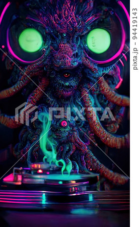 Portrait of an octopus DJ playing music....のイラスト素材 [94419143] - PIXTA