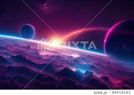 Fantastic beautiful planets in a far uncharted...のイラスト素材 [94419165] - PIXTA