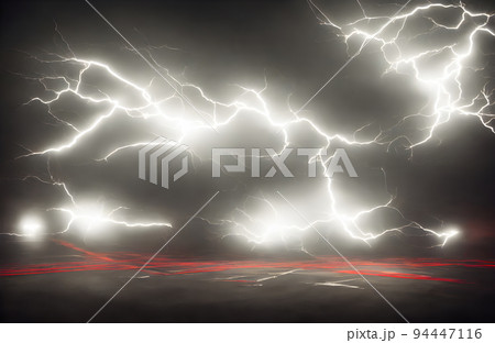 Lightning strikes over the skyline of fantasy cityのイラスト素材 [94447116 ...