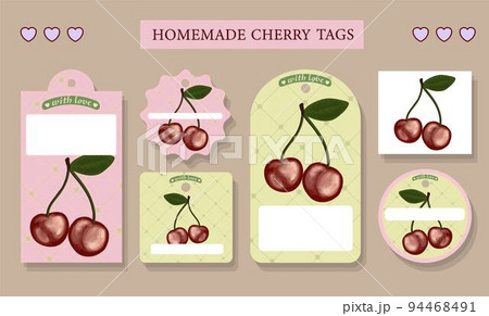 Label for homemade cherries. cherry jam canned...のイラスト素材 [94468491] - PIXTA
