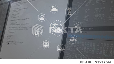 Image of network of digital icons over data...のイラスト素材 [94543788] - PIXTA