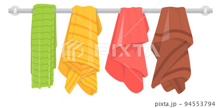 Towels hanging on rack. Color cartoon bathrom...のイラスト素材 [94553794] - PIXTA