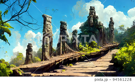 forest Mayan style adventures bridge 3D...のイラスト素材 [94561228] - PIXTA