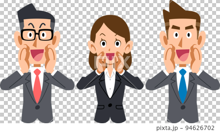 Upper body of three business people calling out... - Stock Illustration ...
