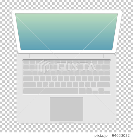 An open laptop viewed from above Bird's eye... - Stock Illustration ...