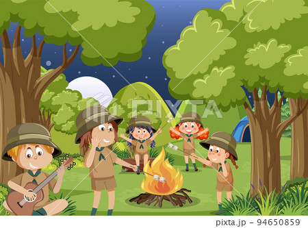 Children camping out forest sceneのイラスト素材 [94650859] - PIXTA