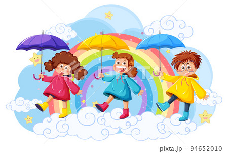 Children on cloud with rainbowのイラスト素材 [94652010] - PIXTA
