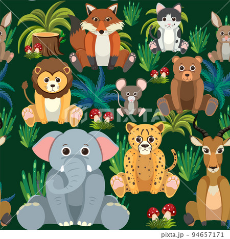 Cute wild animals seamless patternのイラスト素材 [94657171] - PIXTA