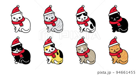 cat vector christmas icon santa claus hat scarf...のイラスト素材 [94661455 ...