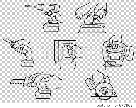 Line drawing set of hand-held power tools - Stock Illustration ...