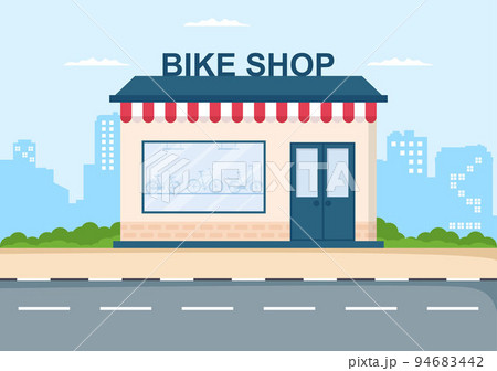 Bike Shop with Shoppers People Choosing Cycles,...のイラスト素材 [94683442 ...