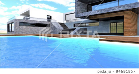 Concrete rectangular pavers in front of the...のイラスト素材 [94691957] - PIXTA