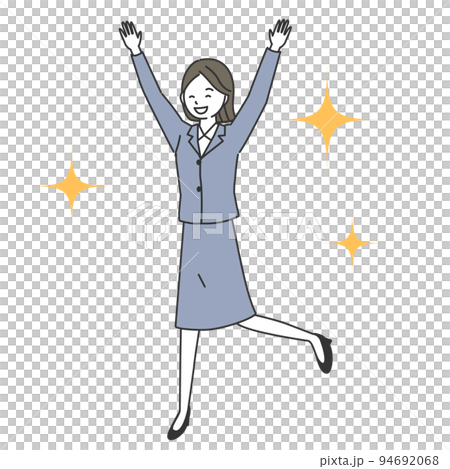 A woman in a suit who is happy to say banzai - Stock Illustration ...