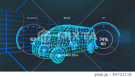 Image of 3d car model and grid over dark...のイラスト素材 [94722116] - PIXTA