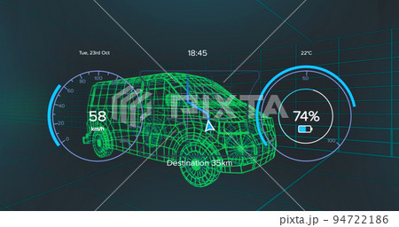 Image of 3d car model and grid over dark...のイラスト素材 [94722186] - PIXTA